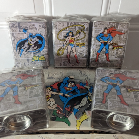 DC Comics | Toys | Dc Comics Tin Coin Bank Lot Superman Batman Ww Logo ...